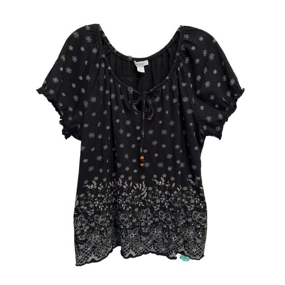 dressbarn | Tops | Dressbarn Blackwhite Floralpaisley Short Sleeve Boat ...